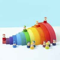 China Educational 35cm 7cm Wooden Blocks Toys Rainbow Stacking Blocks for sale