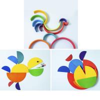 China Educational 35cm 7cm Wooden Blocks Toys Rainbow Stacking Blocks for sale
