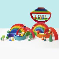 China Educational 35cm 7cm Wooden Blocks Toys Rainbow Stacking Blocks for sale