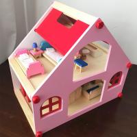 China Mansion 38cm Wooden Doll House Toys Furniture Colored for sale