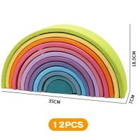 China 3D 2.75in Stacking Rainbow Wooden Rainbow Stacker 12 Piece for sale