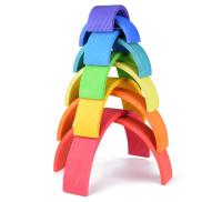 China 3D 2.75in Stacking Rainbow Wooden Rainbow Stacker 12 Piece for sale