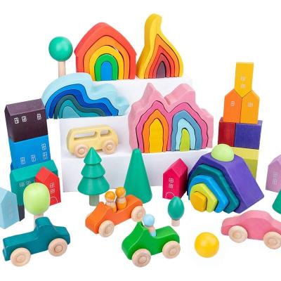 China Coral Earth Wooden Blocks Toys Wood Rock Set Balancing Blocks Natural Wood Toy for sale