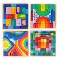 China Castle Cognitive 4.5cm Wooden Blocks Toys Rainbow Building Blocks for sale