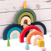 China Brown 2cm INS Nordic Wooden Activity Rainbow Block Puzzles For Toddlers for sale
