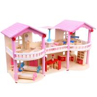 China 24cm Pink Mini Wooden Doll House Toys Traditional Colored for sale