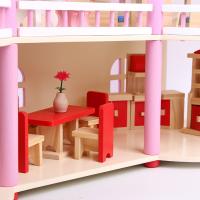 China 24cm Pink Mini Wooden Doll House Toys Traditional Colored for sale