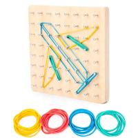 China Kids 15cm Tie Nail Wooden Math Toy Math Wooden Blocks Montessori Graphic Board for sale