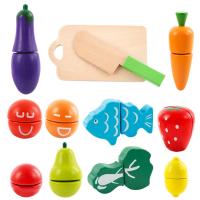 China Kitchen 5.9in Wooden Fruit And Veg Toys Magnetic Fruit Cutting for sale