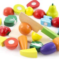 China Kitchen 5.9in Wooden Fruit And Veg Toys Magnetic Fruit Cutting for sale