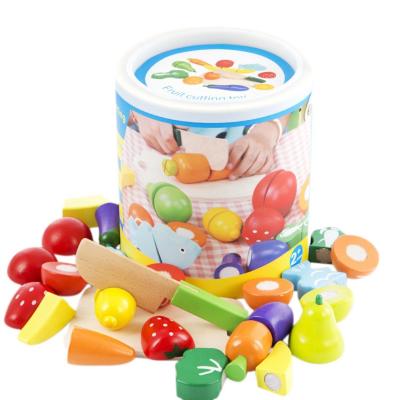 China Kitchen 5.9in Wooden Fruit And Veg Toys Magnetic Fruit Cutting for sale