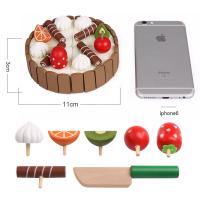 China Cake 11cm Wooden Fruit Cutting Set Chopping Kids Role Play Toys for sale
