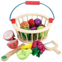 China Colored 19cm Wooden Fruit Cutting Set Toy Kid Education for sale