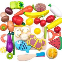 China Colored 19cm Wooden Fruit Cutting Set Toy Kid Education for sale
