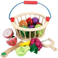 China Magnetic 10.5cm Wooden Fruit Cutting Set Wooden Fruit Basket Toy for sale