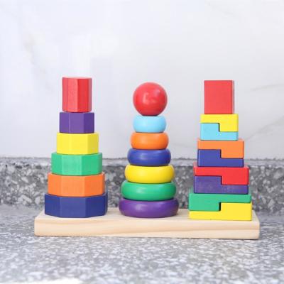 China Stacker 21cm Geometric Wooden Building Blocks Toy Sorting Board for sale