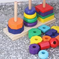 China Stacker 21cm Geometric Wooden Building Blocks Toy Sorting Board for sale