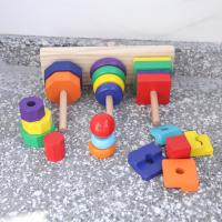 China Stacker 21cm Geometric Wooden Building Blocks Toy Sorting Board for sale
