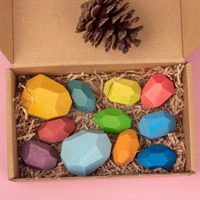 China Jenga 14cm Rock Wooden Building Blocks Set Wooden Stacking Blocks Balancing Toy for sale