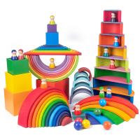 China 30cm Pine Wooden Blocks Toys Rainbow Building Blocks Tower Toys for sale