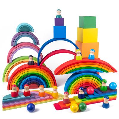 China 30cm Pine Wooden Blocks Toys Rainbow Building Blocks Tower Toys for sale
