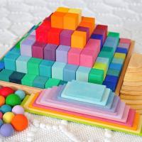 China 9600 Pcs Natural Wooden Rainbow Stacker 35cm Beech Non Toxic for sale