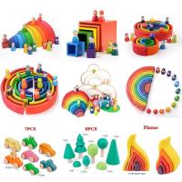 China 9600 Pcs Natural Wooden Rainbow Stacker 35cm Beech Non Toxic for sale