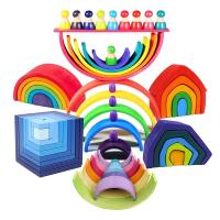 China 9600 Pcs Natural Wooden Rainbow Stacker 35cm Beech Non Toxic for sale