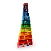 China Game 60cm Natural Wooden Rainbow Stacker Baby Laser Carving for sale