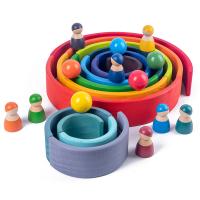 China Game 60cm Natural Wooden Rainbow Stacker Baby Laser Carving for sale