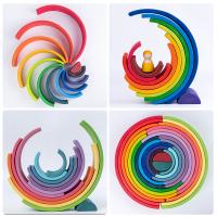 China Game 60cm Natural Wooden Rainbow Stacker Baby Laser Carving for sale