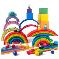 China Game 60cm Natural Wooden Rainbow Stacker Baby Laser Carving for sale