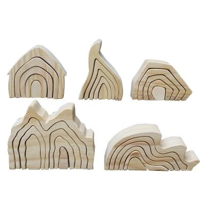 China Ins Wavy Wooden Block Puzzle Toys Wooden Rainbow Blocks Coral Grimm for sale