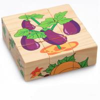 China 3.5cm Fruit Wooden Blocks Toys Animal Puzzle Blocks For Kids for sale