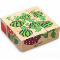 China 3.5cm Fruit Wooden Blocks Toys Animal Puzzle Blocks For Kids for sale