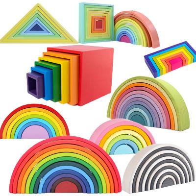 China Brown 18cm Rainbow Wooden Building Blocks Toy Creative Educational for sale