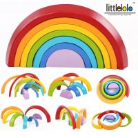 China Baby 15cm Bridge Wooden Building Blocks Toy Nesting Rainbow Block Set for sale