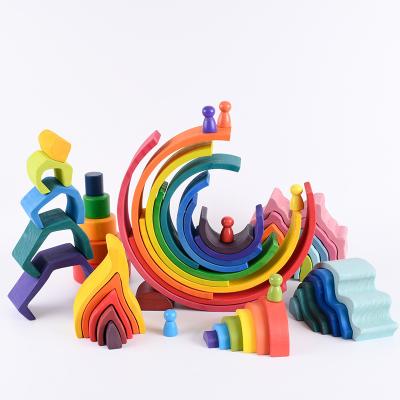 China Baby 15cm Bridge Wooden Building Blocks Toy Nesting Rainbow Block Set for sale