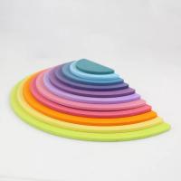 China Baby 15cm Bridge Wooden Building Blocks Toy Nesting Rainbow Block Set for sale