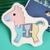 China Macaron 3D Wooden Block Puzzle Toys Wooden Animal Blocks for sale