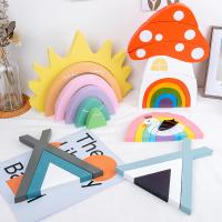 China Non Toxic 22cm Rainbow Stacker Wood Montessori Creative Wood Toys for sale