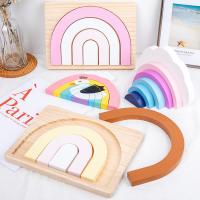 China Non Toxic 22cm Rainbow Stacker Wood Montessori Creative Wood Toys for sale