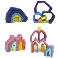 China DIY Assembled 11.5cm Wooden Blocks Toys Montessori Block Set Stacked Balance for sale