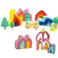 China DIY Assembled 11.5cm Wooden Blocks Toys Montessori Block Set Stacked Balance for sale