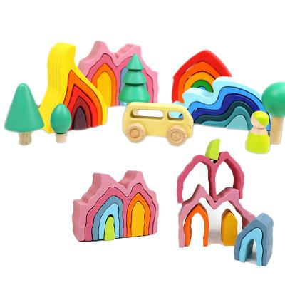 China DIY Assembled 11.5cm Wooden Blocks Toys Montessori Block Set Stacked Balance for sale