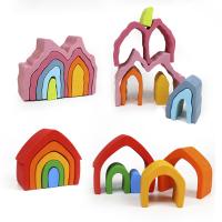 China DIY Assembled 11.5cm Wooden Blocks Toys Montessori Block Set Stacked Balance for sale