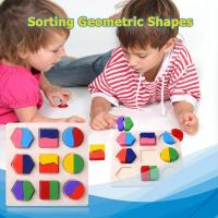 China Sorting Wooden Montessori Baby Toys Geometric Wooden Blocks 15cm Preschool for sale