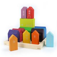 China 22.5cm House Wooden Rainbow Stacker Wooden Story Rainbow Stacking Toy for sale