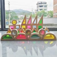 China Kids 8.66in Wooden Rainbow Stacker Pastel Rainbow Stacking Toy for sale