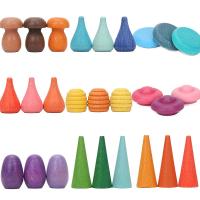 China Cones 4cm Wooden Rainbow Stacker Wooden Mushroom Puzzle for sale